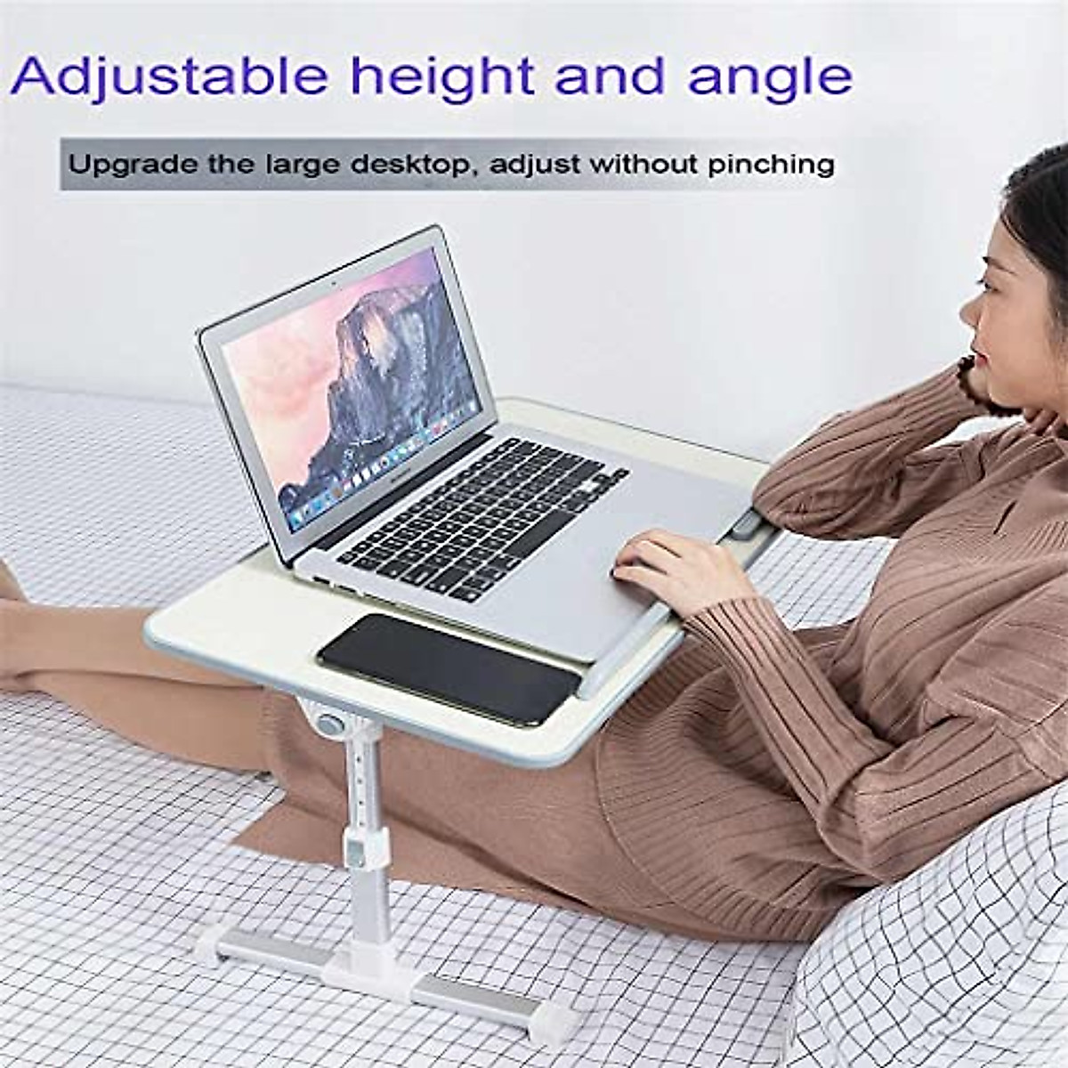 MJWDP Foldable Computer Table Portable Ajustable Laptop Desk Table with Cooling Fan for Bed Can be Lifted Standing Desk Home Furniture (Color : D)