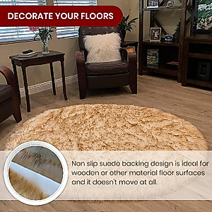 Luxury Faux Sheepskin Fur Rug | Fluffy Area Rug, Shag Rug for Bedroom, Living, Kids Room | Soft Fuzzy Rug, Non-Slip Home Décor Accent, Oval (3'x5', White/Brown Tips)