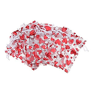 100pcs Love Heart Gift Bags Candy Bags Jewelry Packaging Wedding Gift Pouch Drawstring Bags for Valentine's Day Wedding Festival Party Supply