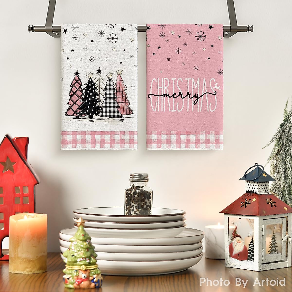 Artoid Mode Xmas Tree Snowman Snow Merry Christmas Kitchen Towels Dish Towels, 18x26 Inch Hello Winter Seasonal Decoration Hand Towels Set of 4
