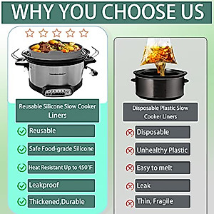 Optukeop Silicone Slow Cooker Liners Reusable 6Qt Oval Crock Pot Liner, Foldable Cooking Bag Divider Insert - Non-stick/Leakproof/Food-Grade/Healthy/Dishwasher Safe (Grey)