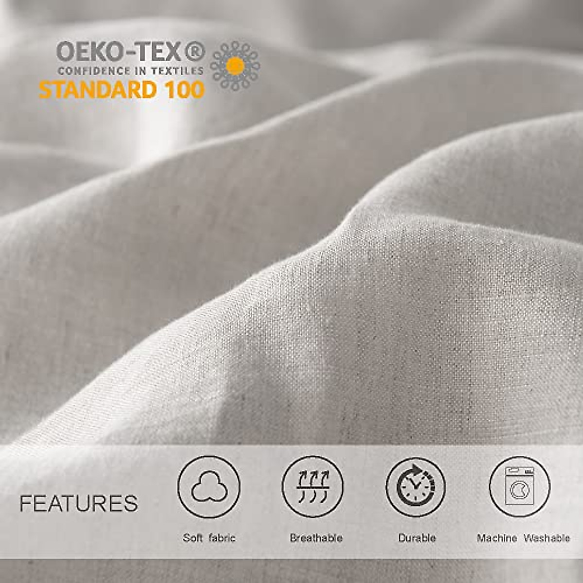 meadow park Stone Washed Linen King Duvet Cover 3-pc Set, Oeko-Tex Certified, Ultra-Soft, Machine Washable, All Season, Natural Color