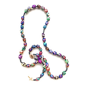 Handmade our lady of Guadalupe (image charm) colored palm rosary with christian catholic prayer in spanish long necklace rosario de palma con dije de imagen de virgen de Guadalupe religious jewelry