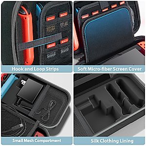 Switch OLED Carrying Case Compatible with Nintendo Switch/OLED Model, Portable Switch Travel Carry Case Fit for Joy-Con and Adapter, Hard Shell Protective Switch Pouch Case with 20 Games, Grey