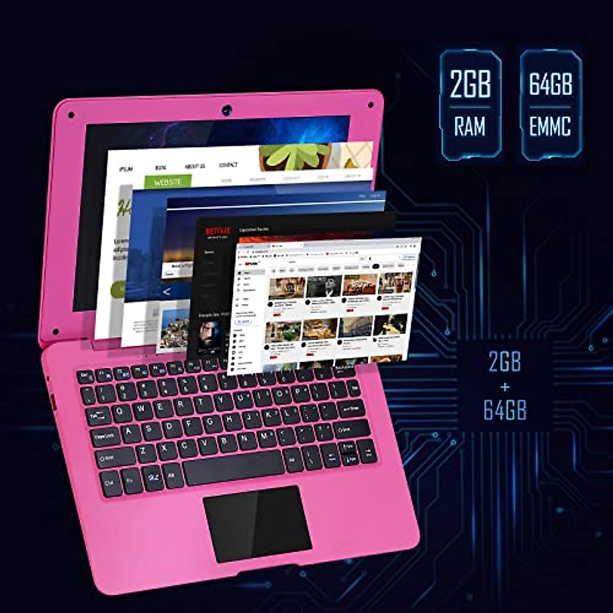G-Anica Laptop Computer(10.1 inch), Quad Core Powered by Android 12.0, Netbook Computer with WiFi, Webcam and Bluetooth, Mini Laptop with Bag, Mouse, and Mouse Pad for Kids and Adults（Pink）