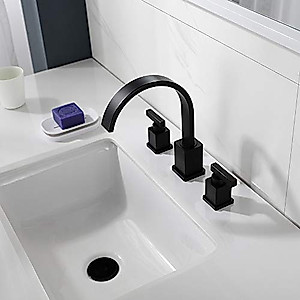 WorbWay Bathroom Faucet Matte Black,2 Lever Handle 8 inch Widespread Bathroom Sink Faucet with Pop-Up Drain (Matte Black)