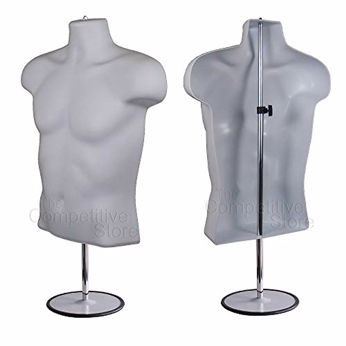 4-Pack Male Mannequin Torso, Dress Form Hollow Back Body Tshirt Display, w/Stand for Counter by EZ-Mannequins for Craft Shows, Photos or Design, Easy to Assemble and Store, S-M Clothing Sizes, White.