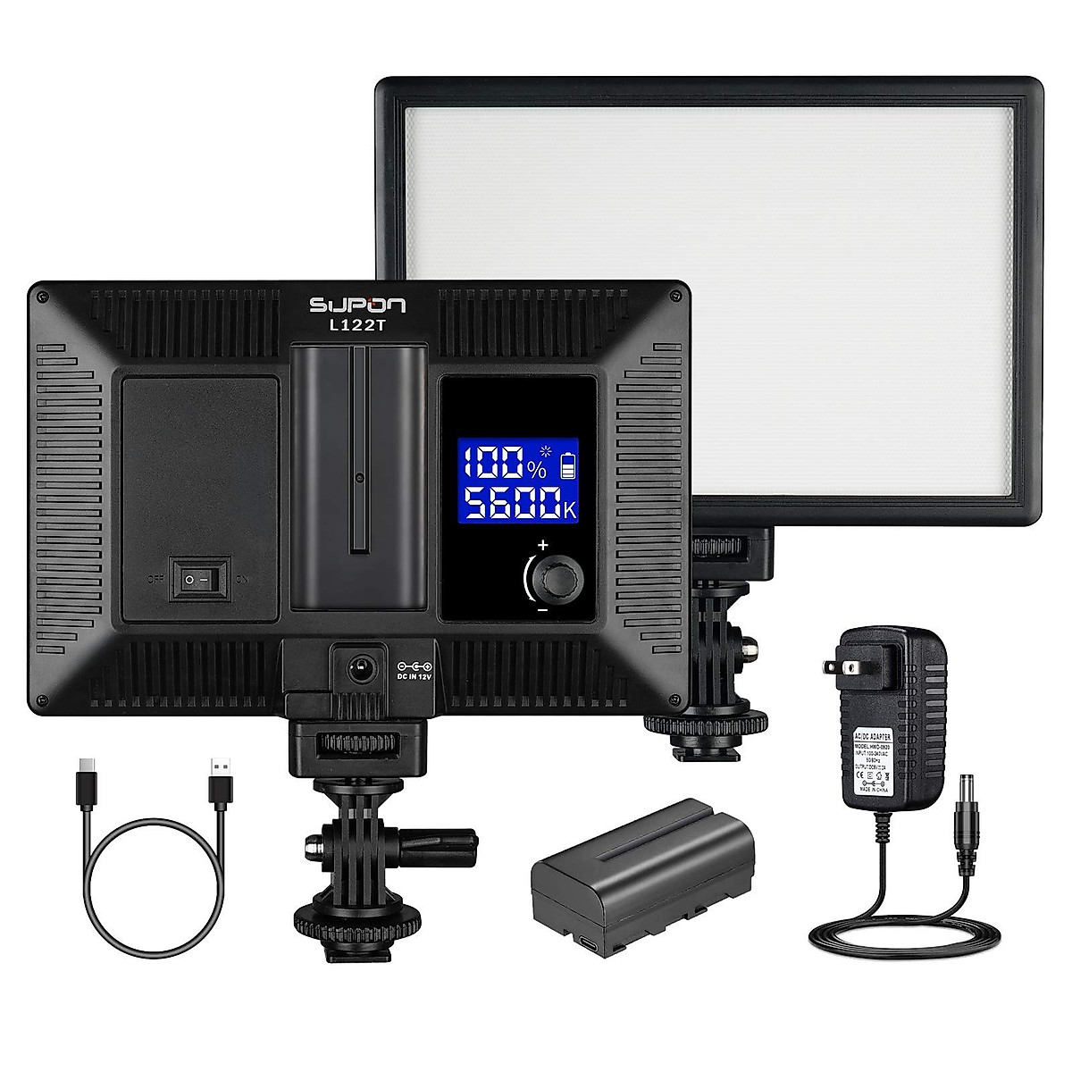 SUPON L122T Ultra-Thin LED Video Light Panel with LCD Display, Dimmable Bi-Color 3300K-5600K, CRI95+ Softer Lighting for YouTube, Studio, Outdoor Shooting, Portraits, Wedding with AC Adapter & Battery