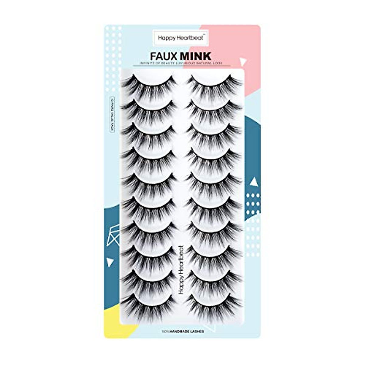 Happy Heartbeat 3D False Eyelashes Spiky Manga Wispy Natural Cat-Eye Fluffy Soft Faux Mink lashes Reusable Short Lashes 10 Pairs(H2)