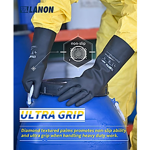 LANON Rubber Chemical Resistant Gloves, Reusable Heavy-duty Safety Work Gloves, Acid & Alkali Protection, Non-Slip, X Large