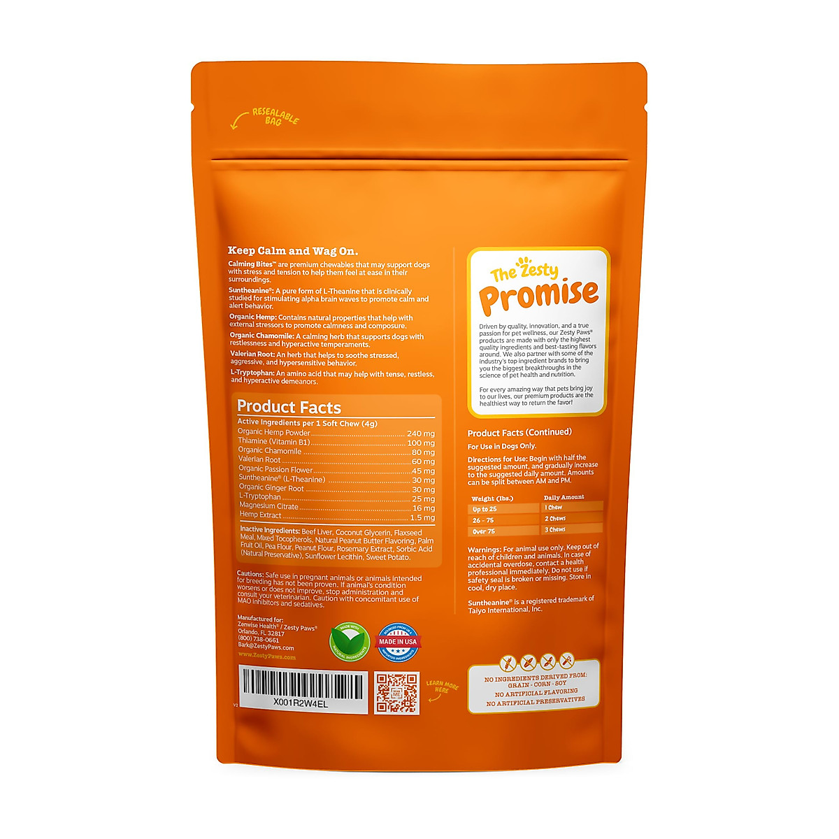 Zesty Paws Calming Chews for Dogs Peanut Butter, 10 Count, Pouch