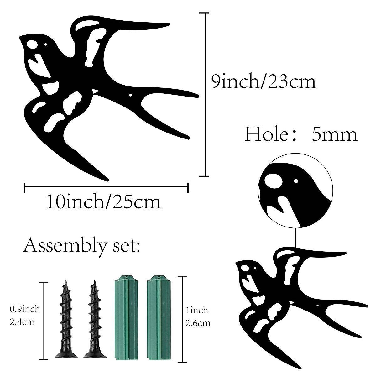 CREATCABIN Love Swallows Garden Sign Metal Wall Decor Tree Art Metal Bird Wall Art Signs Black Hanging for Christmas Halloween Home Decoration Indoor Outdoor Garden Aesthetic Bedroom 10x9inch