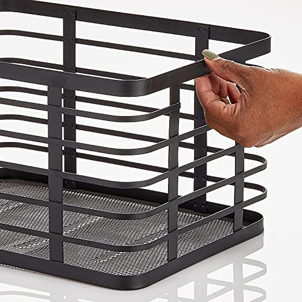 mDesign Metal Steel Wire Storage Basket Bin w/Built-in Handle, Open Top Industrial Design for Closet, Shelf Organization; Organize Clothes, Accessories, Carson Collection - 6 Pack - Matte Black