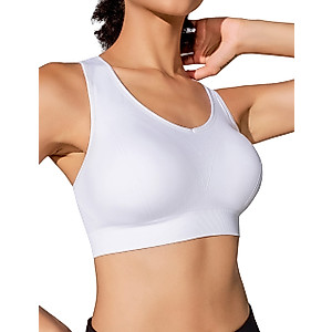 FITTIN Racerback Sports Bras for Women - Padded Seamless High Impact Support for Yoga Gym Workout Fitness Black/Grey/Blue/White M