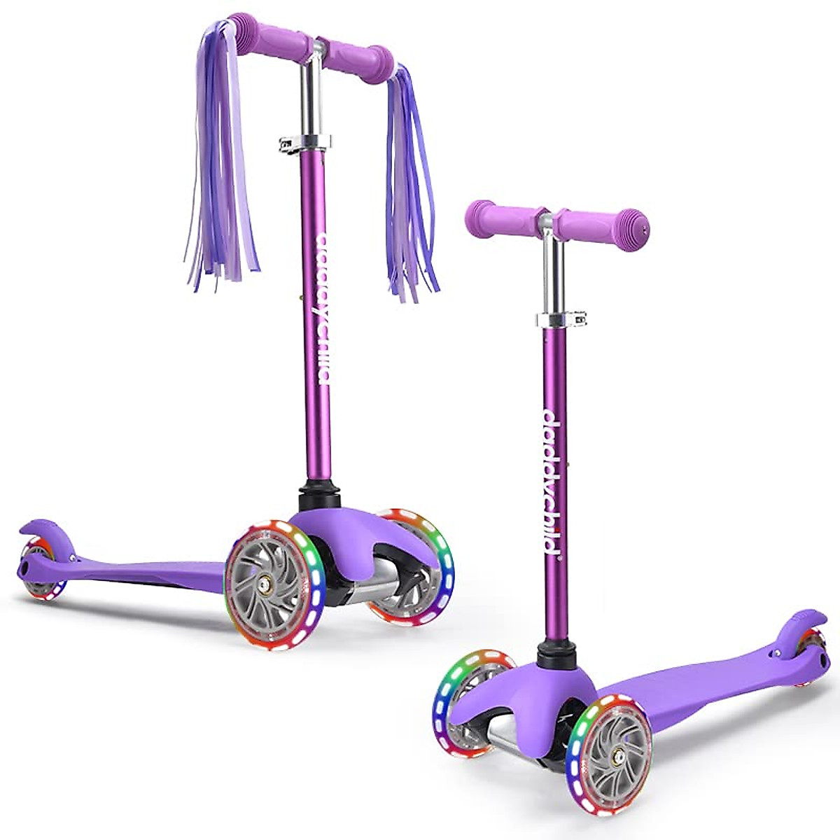 Kids Scooter - Toddler Scooter for Kids 3-6 Adjustable Height -3 Wheel Scooter for Kids Ages 3-5 Boys & Girls- Kids Three Wheel Scooter with Light Up LED Wheels Made for Stable Ride (Purple-Pro)