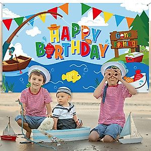 Gone Fishing Birthday Party Decorations Supplies Fisherman Birthday Banner Party Backdrop for Kids Boys Fishing Party Banner Photography Background Photo Booth 70.8 x 43.3 Inch