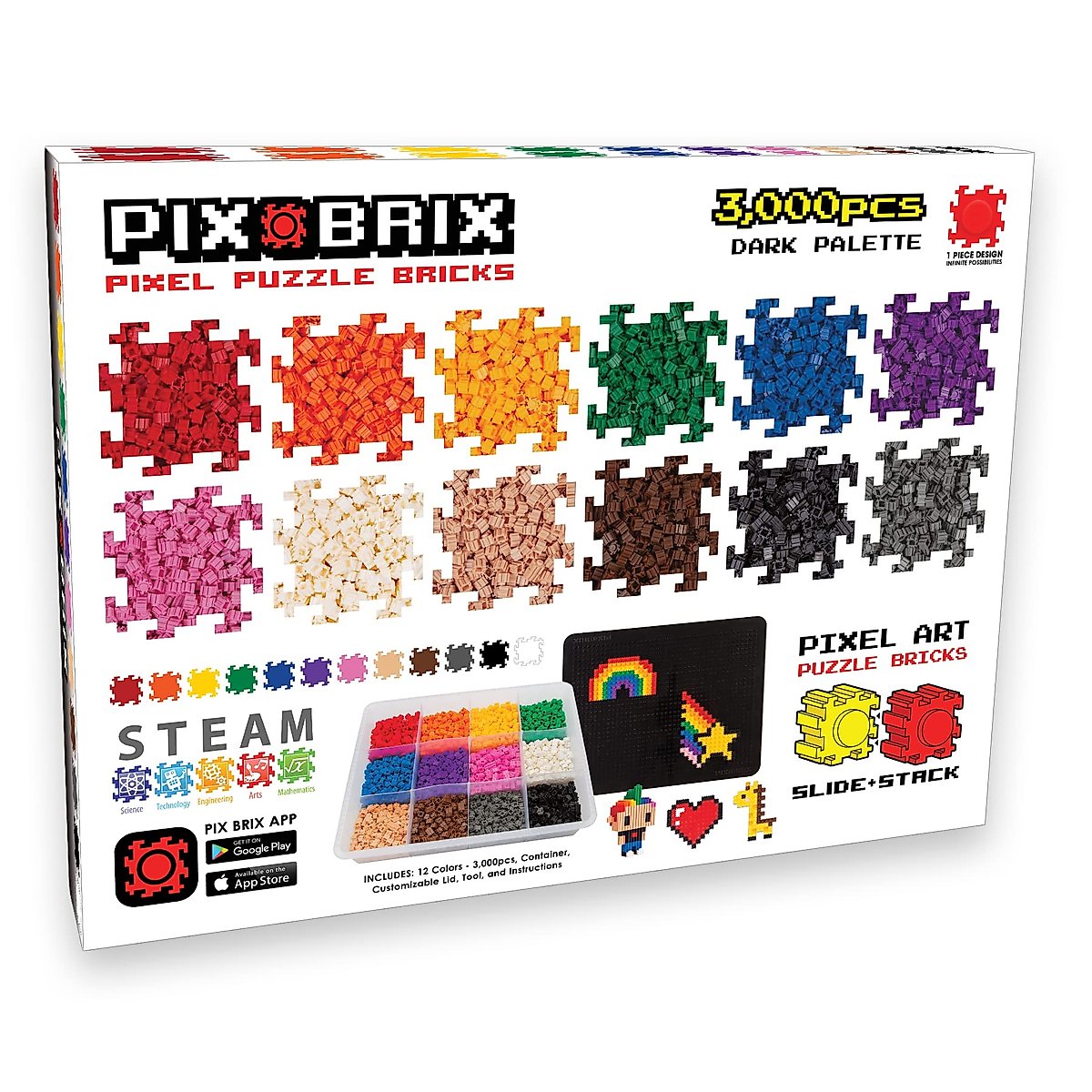Pix Brix Pixel Art Puzzle Bricks – 6,000 Piece Pixel Art Container, 12 Color Light Palette – Interlocking Building Bricks, Create 2D and 3D Builds Without Water or Glue – Stem Toys, Ages 6 Plus