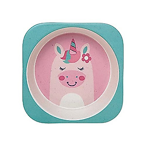 Little Me 5-Pack Bamboo Dinnerware Set - Dishwasher Safe Kids Dishes & Utensils - Unicorn Plate, Bowl, Cup, Spoon & Fork