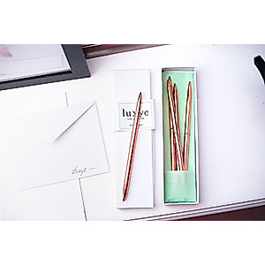 Rose Gold Pens with Black Ink | Luxury Ballpoint Gold Pen Set of 6 in Glossy White Gift Box | Gold Office Supplies for Women Men - Slim Nice Pens for Writing (Rose Gold/Black Ink)