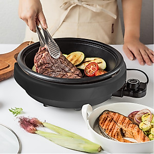Aroma Housewares ASP-137B Grillet 3Qt. 3-in-1 Cool-Touch Electric Indoor Grill Portable, Dishwasher Safe, with 10 in. Nonstick Pan & Tempered Glass Lid, Black