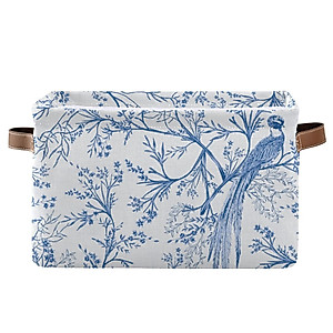 susiyo Foldable Storage Bin Oriental Garden Bird Fabric Storage Baskets Collapsible Shelf Baskets Organizing Basket Bin with PU Handles for Shelves Home Closet Bedroom Living Room-1Pack