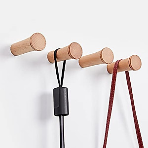 HomeDo Wall Hooks Rack, Wooden Coat Hooks Wall Mounted, Entryway Hat Rack, Decorative Hooks Single Organizer Wall Hanger Hat Hook Towel Rack, Heavy Duty Hooks (Beech-2inch-5Pack)