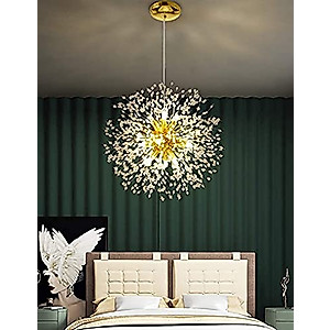 Vikaey Dandelion Crystal Chandeliers, 12-Light Firework Modern Sputnik Chandelier Ceiling Light Fixture Pendant Lighting for Dining Room Bedroom Kitchen Island Living Room,Glod