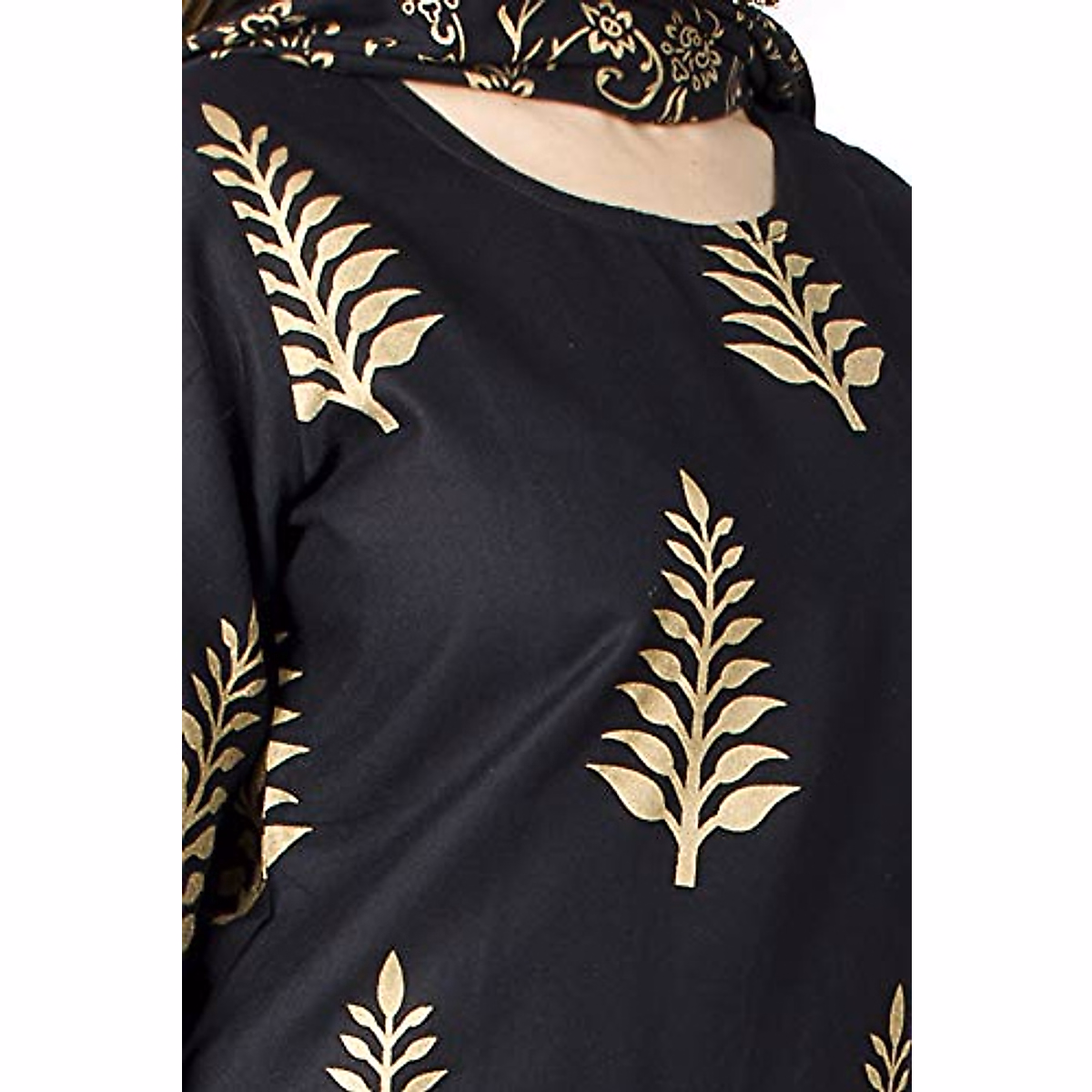 Chandrakala Gold Foil Printed Kurti Palazzo Set for Women Rayon Indian Ethnic Tunic,Small (K176BLA1)