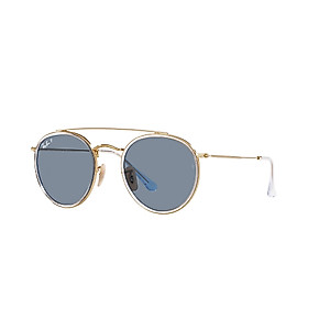 Ray-Ban RB3647N Double Bridge Round Sunglasses, Gold/Blue Polarized, 51 mm