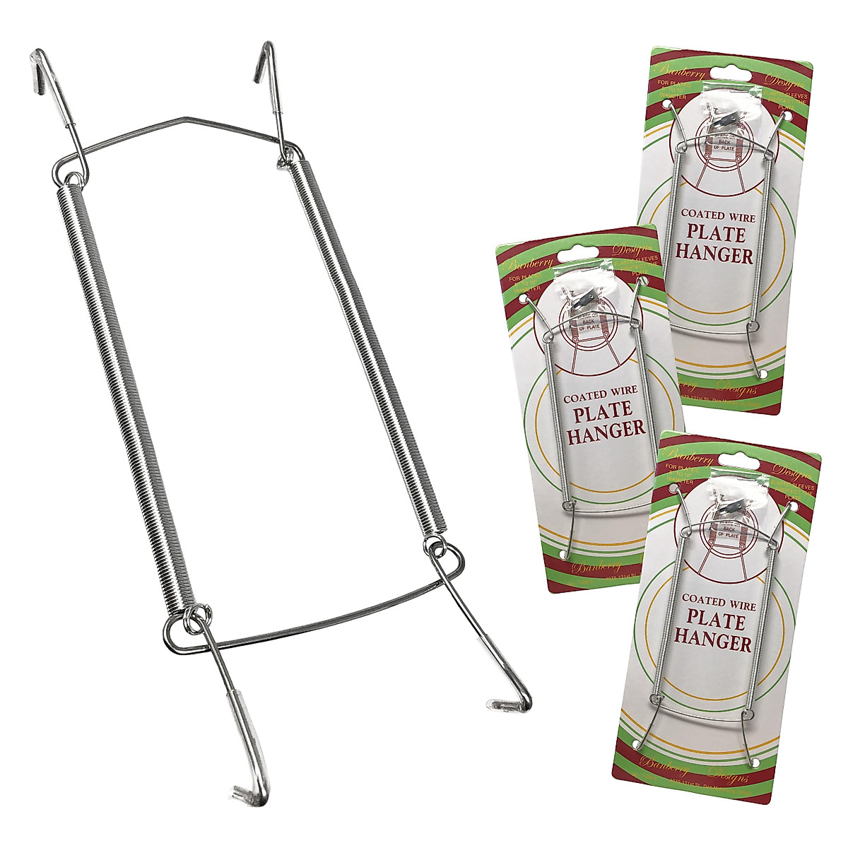 BANBERRY DESIGNS Chrome Vinyl Coated Plate Hanger 8 to 10 Inch - Set of 4 Pcs - Clear Vinyl Sleeves Protect The Plate - Hook and Nail Included