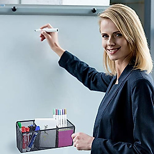 Workablez Pencil Holder for Desk, Magnetic Pen Holder for Refrigerator, Magnetic Marker Holder for Whiteboard, Magnetic Holder, Whiteboard Marker Holder - 3 Large Mesh Storage Compartments – Black