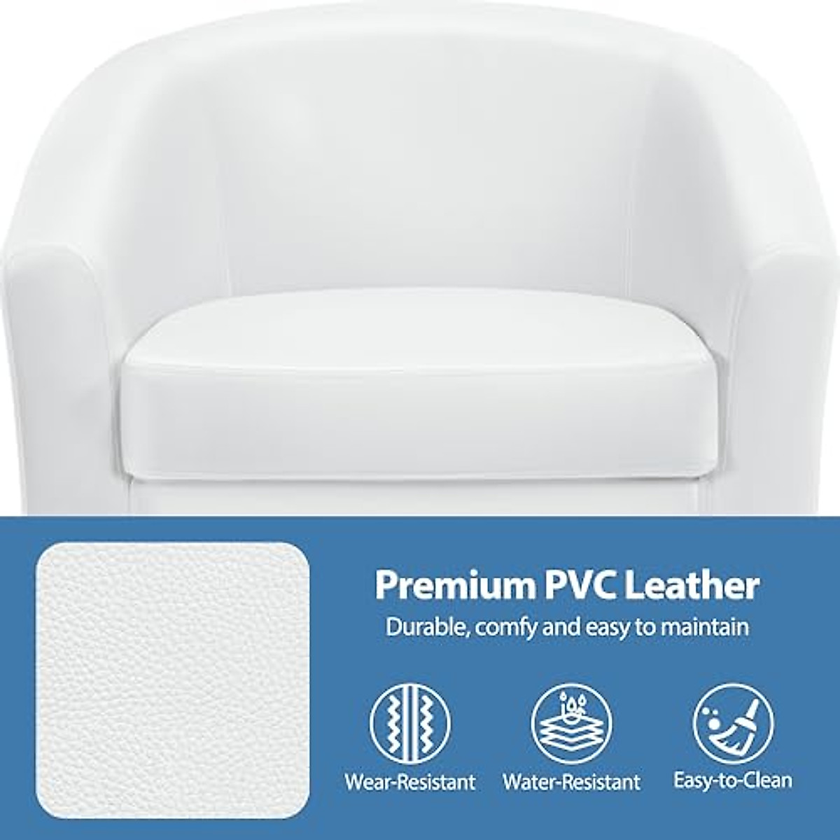 Topeakmart White Leather Chair, Modern and Comfy Faux Leather Accent Chair, Upholstered Barrel Chair Club Chair with Wooden Legs for Living Room Bedroom Waiting Room, Set of 2, White