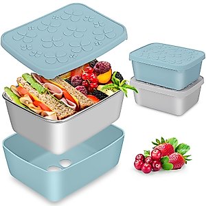 Oyrlize 4Pack Stainless Steel Snack Containers (18oz/1.6oz)- Snackbox Reusable Small Lunch box Leakproof Stainless Steel Food Storage Container Metal Mini Bento Box with Dip Containers