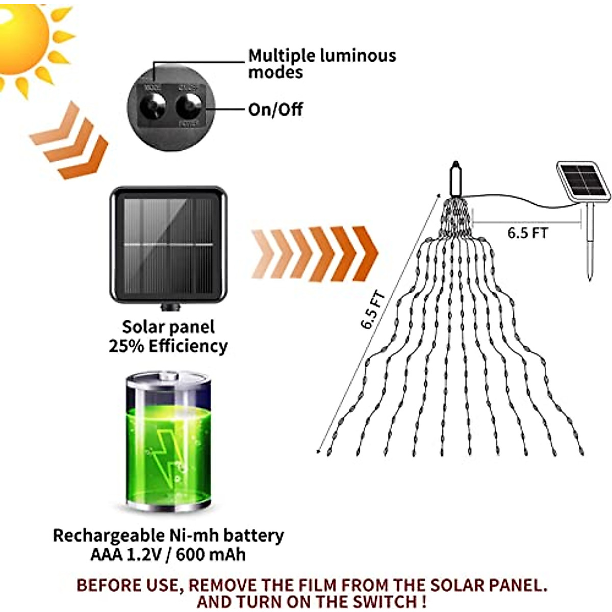 Solar Powered String Lights - Waterfall Fairy Bunch Lights Outdoor Waterproof,10 Strands 200 LEDs 8 Modes Watering Can Light for Outdoor, Garden, Christmas Tree Halloween Home