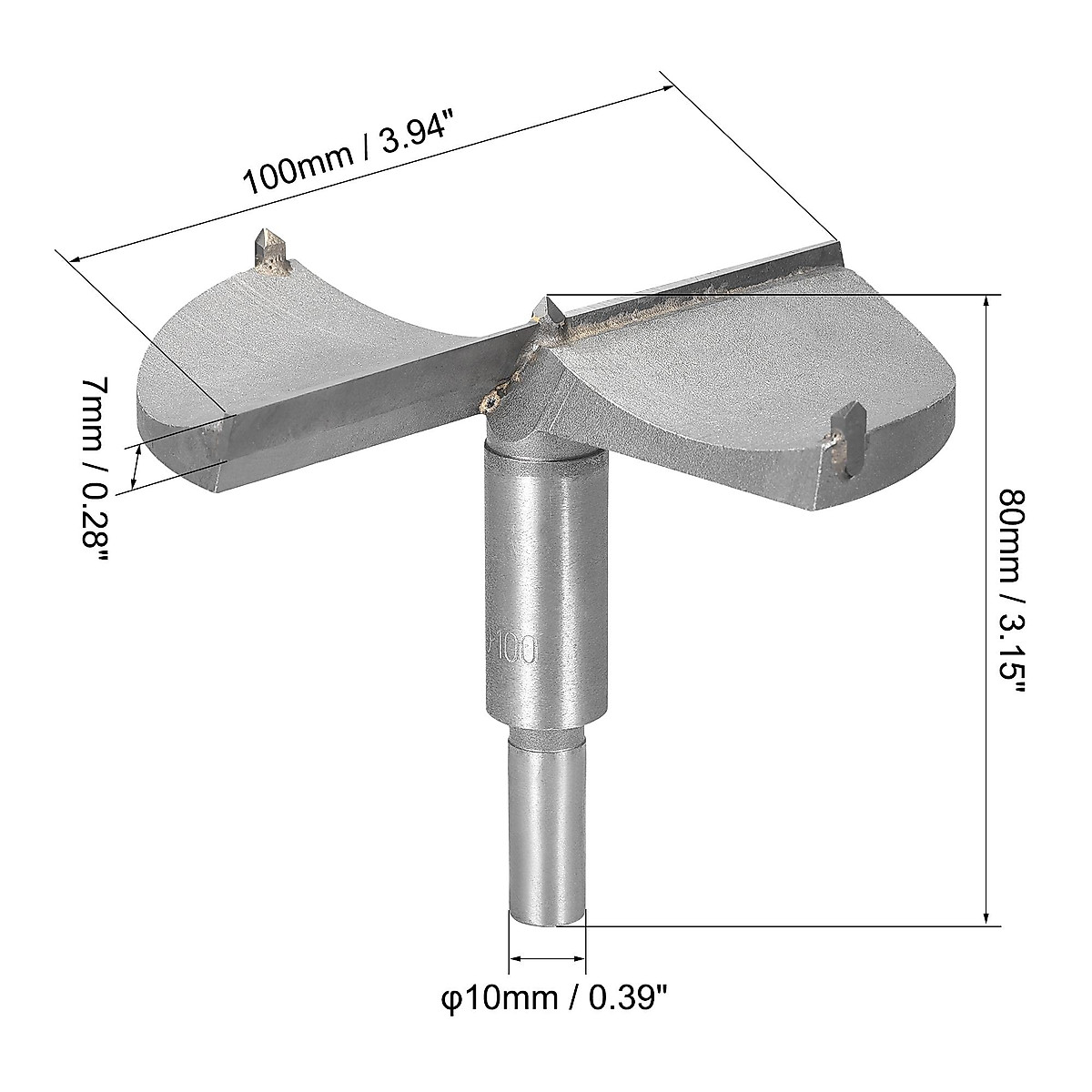 uxcell Forstner Wood Boring Drill Bit 100mm Dia. Hole Saw Carbide Alloy Steel Tip Round Shank Cutting Tool for Plywood Wood