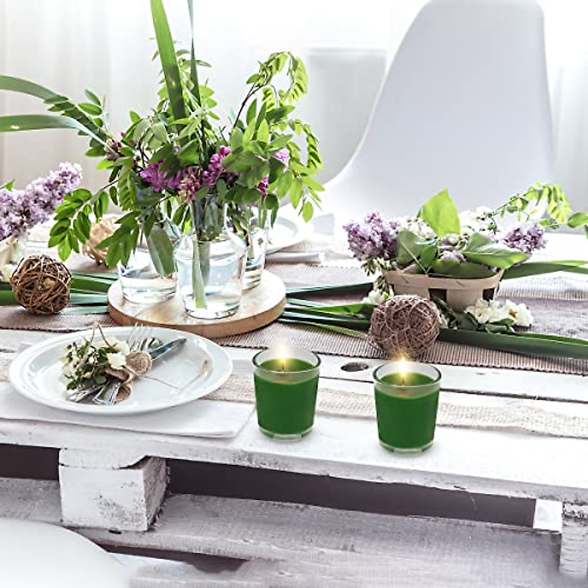 Set of 6 Green Votive Candles for Home Decoration Christmas Spring and St. Patrick's Day, 3oz Unscented Soy Wax Candle Filled in Clear Glass for Weddings Holidays Party and DIY