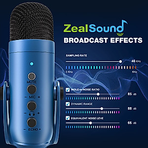 ZealSound k66 Recording Microphone Bundle Black+Blue