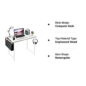 Lufeiya White Computer Desk - Small Student Kids Study Writing Table for Home Office Bedroom Small Spaces 32 Inch Modern Mini Laptop PC Desks,White