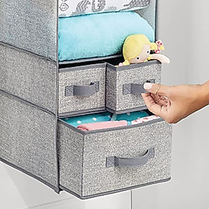 mDesign Fabric Over Closet Rod Hanging Storage Organizer with 7 Open Cube Shelves and 3 Removable Drawers for Bedroom, Nursery, Closet - Holds Clothes, Shoes, Diapers - Gray