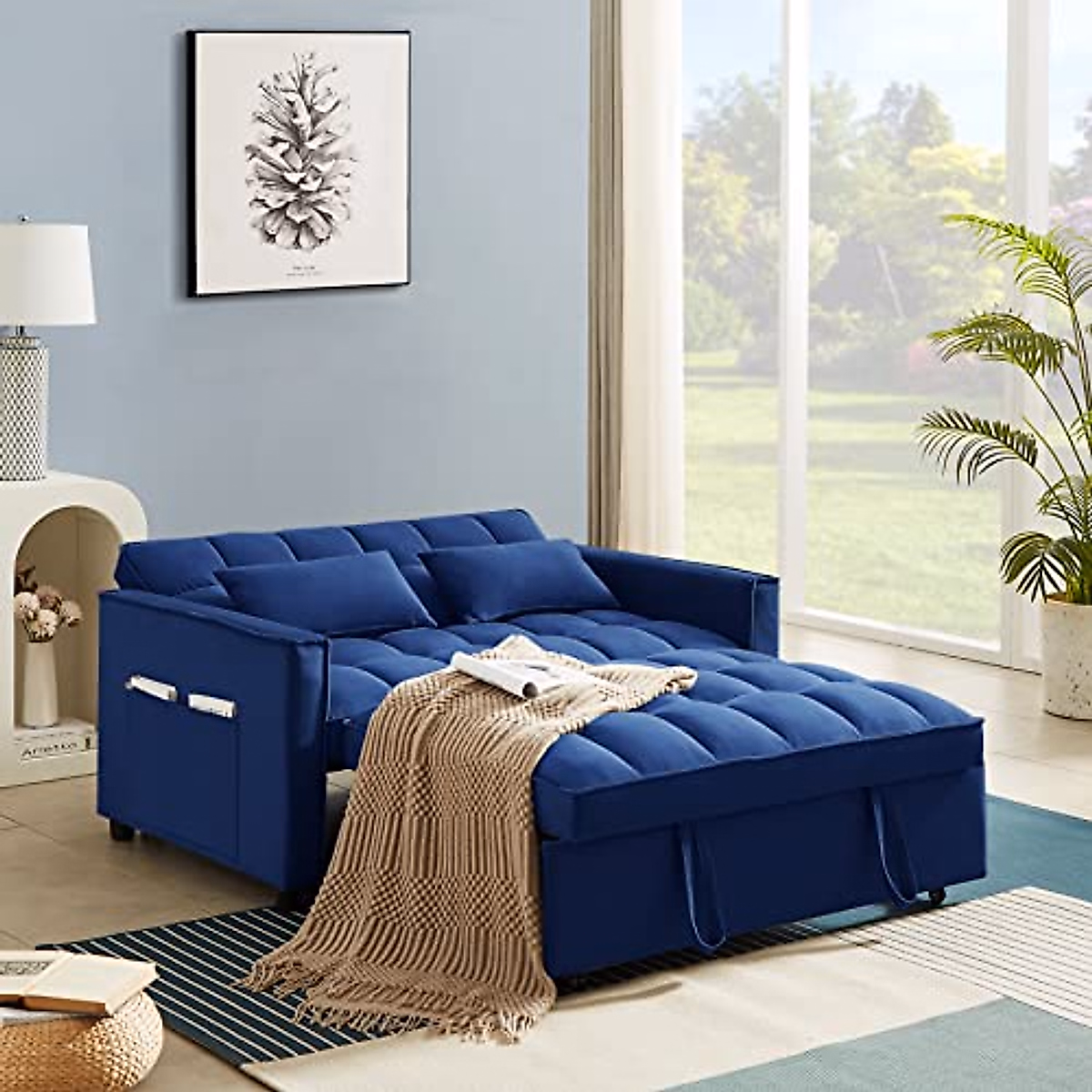 ERYE Blue Velvet Two Pillows Both Side Pockets, 55"