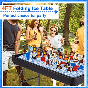 Suzile 4 Feet Folding Ice Table with Drain, Portable Furniture Ice Table Folding Ice Cooler Table for Outdoor Cooling Food Beverage, Picnic, BBQ Party and Camping Wedding (Black)