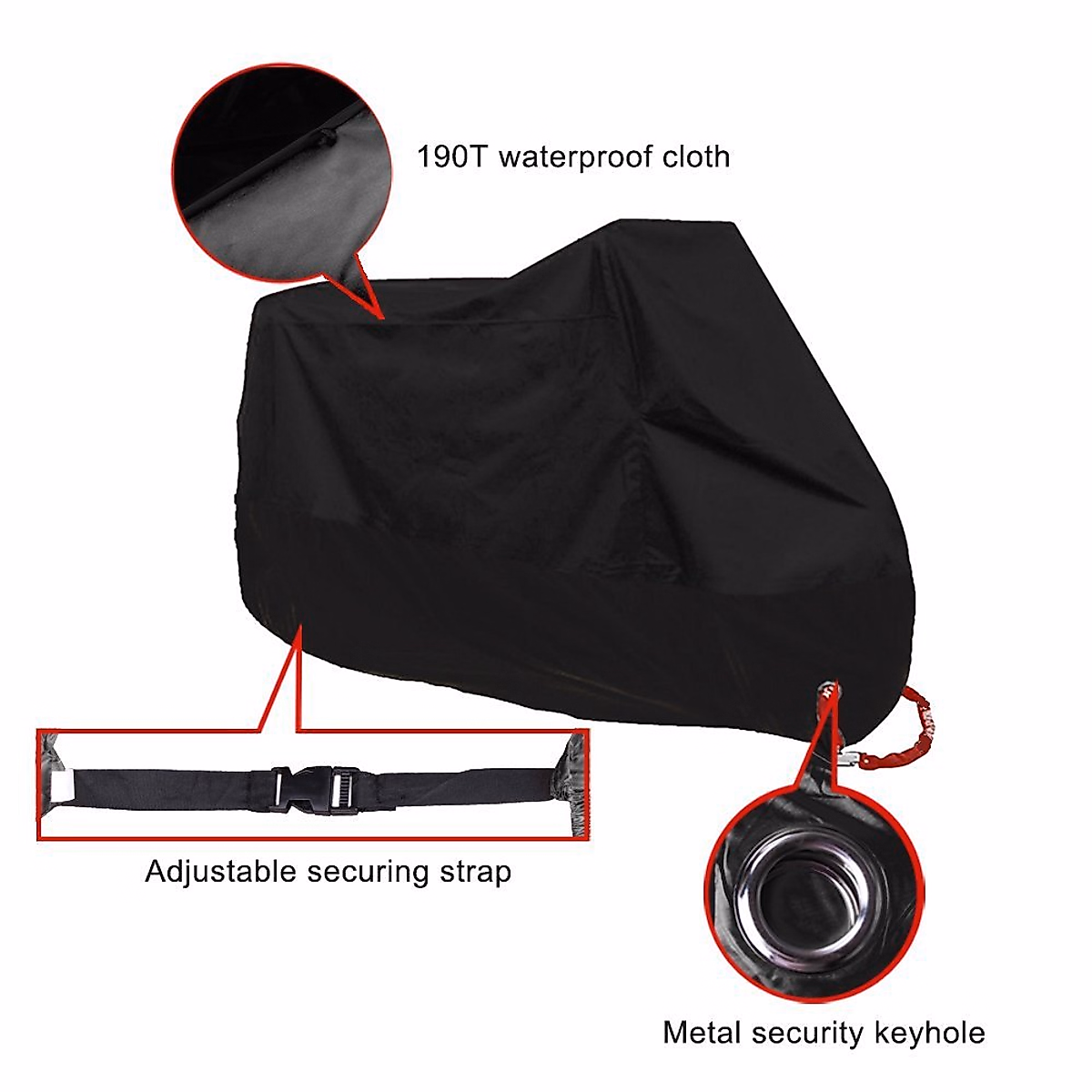 AlleTechPlus Waterproof Motorcycle Cover, Universally Fits up to 108" Motors, 2 Lock-Holes Design, All Weather Protection, Anti-Theft, Durable & Tear Proof (Black-XXXXL)
