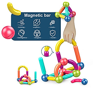 Ferthor Fun Magnetic Balls and Rods Set Building Blocks Magnets for Kids,Learning & Education Toys,Magnetic Sticks Blocks,Montessori Toys for Toddlers,Boys&Girls Gifts (64pcs)