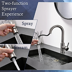 APPASO Bar Sink Faucet Kitchen Faucet with Pull Down Sprayer Brushed Nickel, Modern Single Handle Utility Faucet Stainless Steel Faucet for RV,323BN