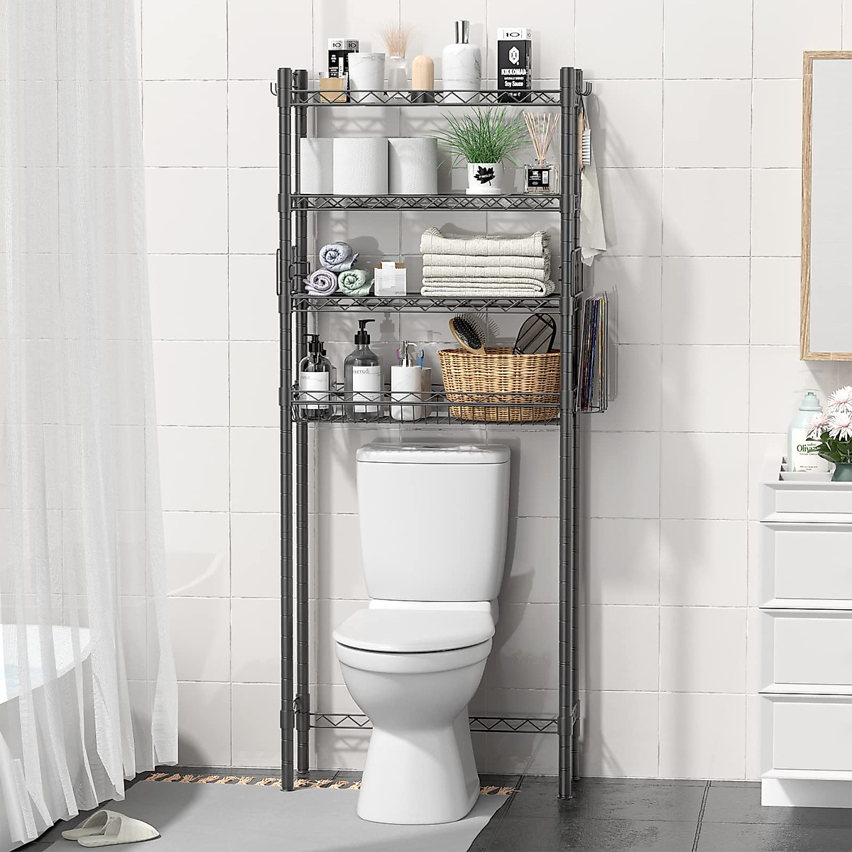 Hodonas Bathroom Organizer Over Toilet Storage, 4-Tier Toilet Shelf Bathroom Shelves Over Toilet, Above Toilet Storage Rack Bathroom Space Saver, Gray
