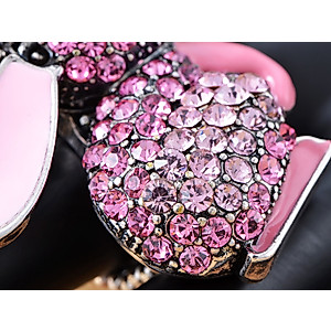 Alilang Handpainted Hot Neon Pink Enamel Bunny Rabbit Crystal Rhinestone Ring