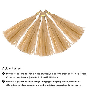 MECCANIXITY 15Pcs Khaki Tassel Garland Banner with Rope Tissue Paper Tassels Party DIY Kits for Anniversary Wedding Birthday Party