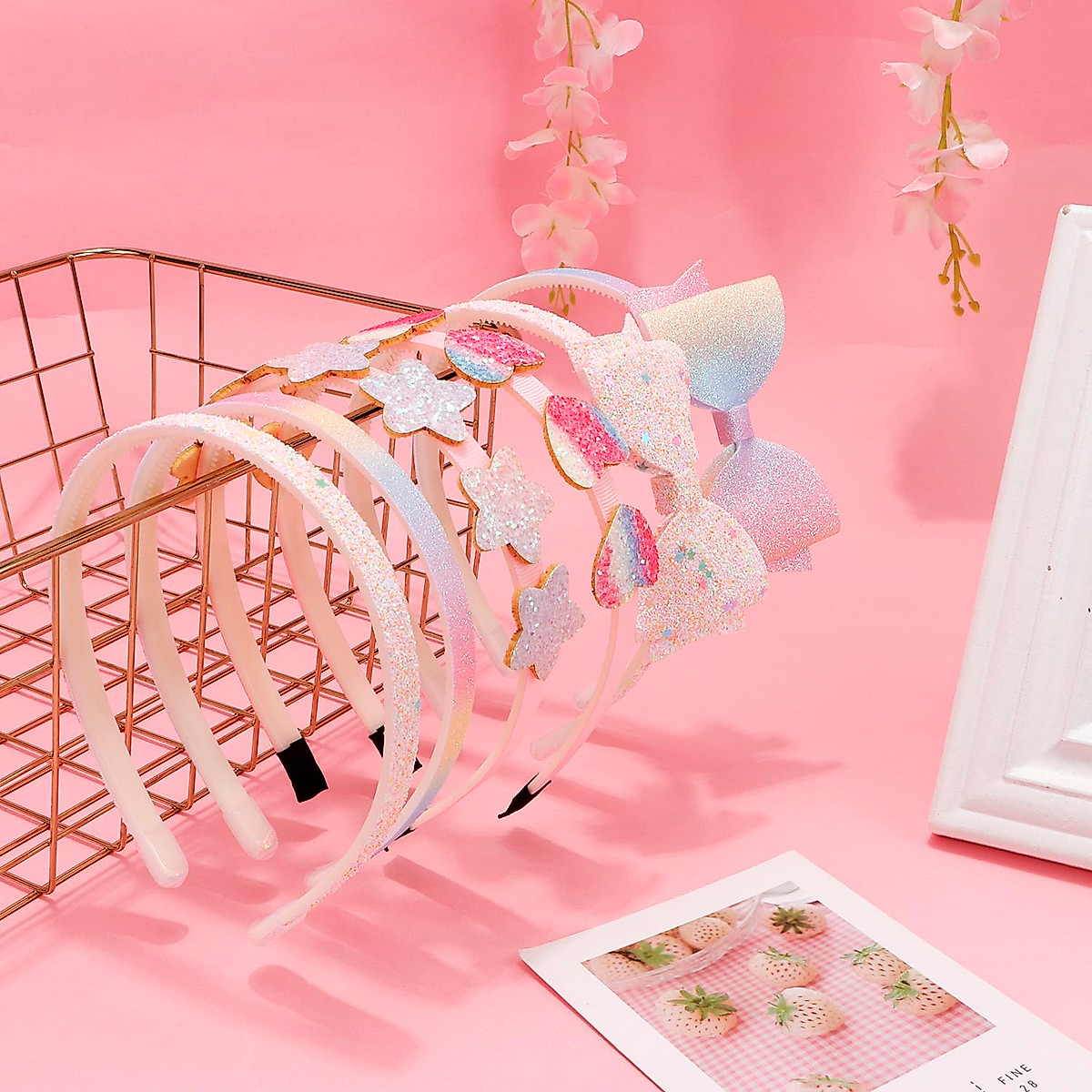 Chanaco Girls Sparkly Cute Soft Glitter Bow Heart Non-Slip Headbands Set - 6 Pcs for Toddlers and Kids Ages 4-12