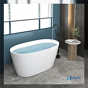 Aolemi Floor Mount Bathtub Faucet Freestanding Tub Filler Standing High Flow Shower Faucets Shower Mixer Taps Swivel Gooseneck Spout with Cylinder Handheld Matte Black