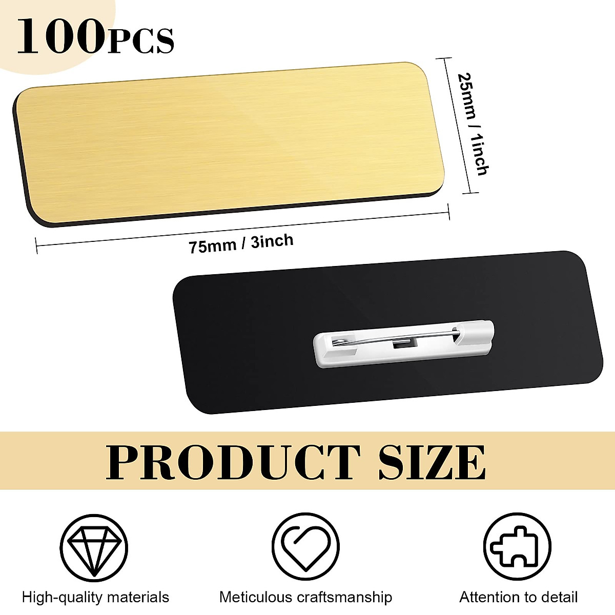 100 Elegant Gold Name Tags with Pins for Any Event